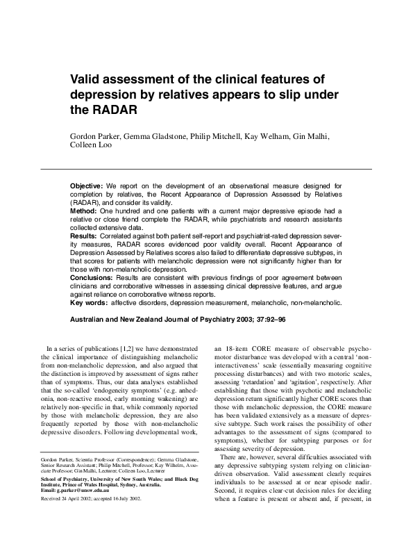 (PDF) Valid assessment of the clinical features of depression by relatives appears to slip under ...