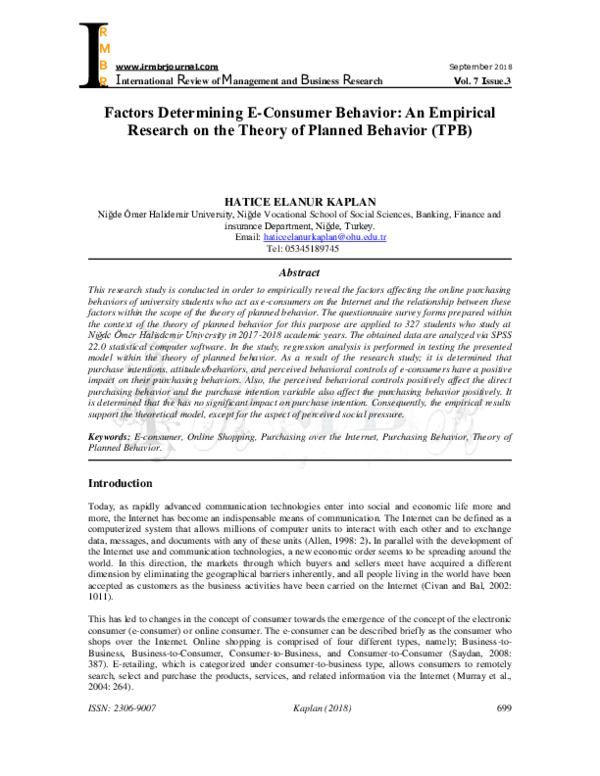 (PDF) Factors Determining E-Consumer Behavior: An Empirical Research on the Theory of Planned ...