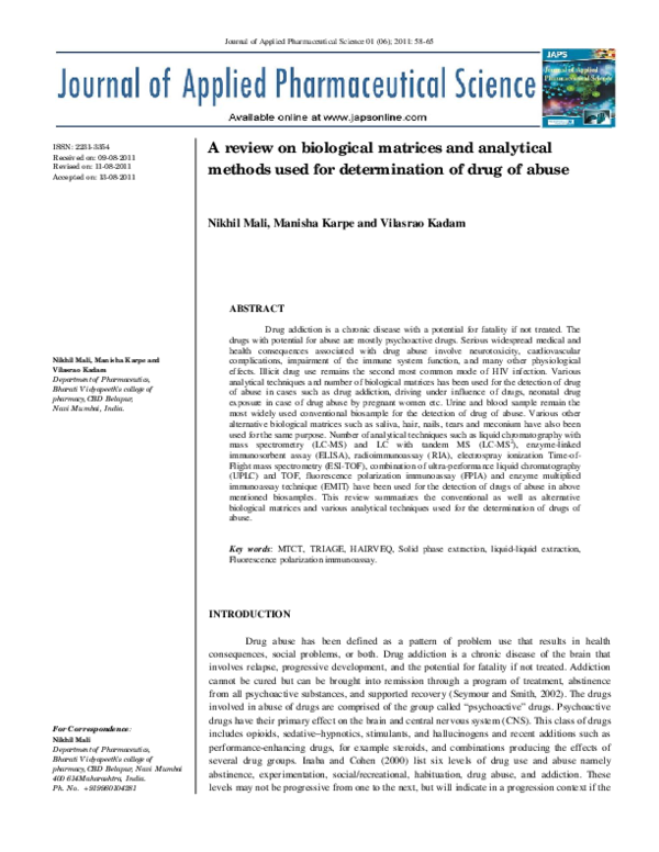 (PDF) A review on biological matrices and analytical methods used for ...