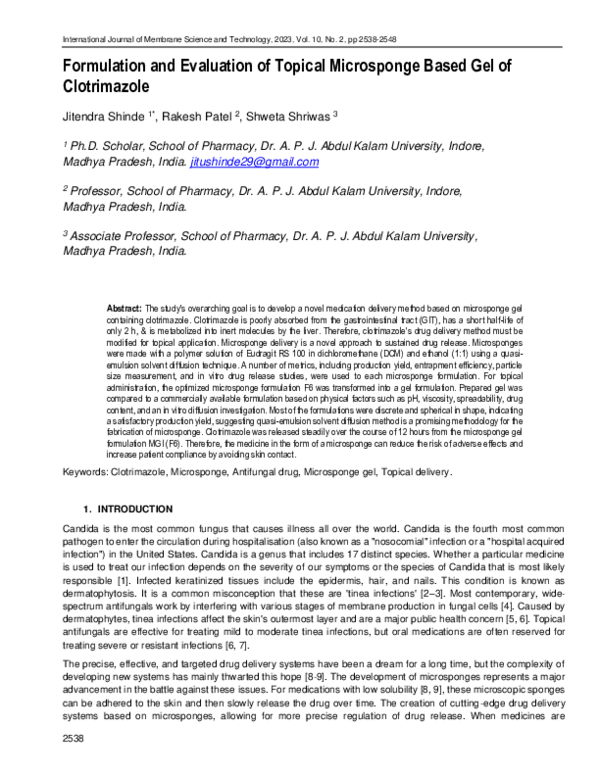(PDF) Formulation and Evaluation of Topical Microsponge Based Gel of ...