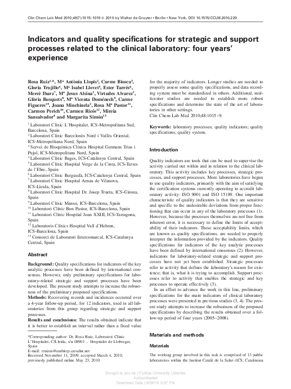 (PDF) Indicators and quality specifications for strategic and support ...