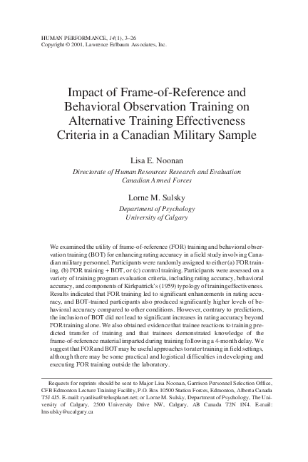(PDF) Impact of Frame-of-Reference and Behavioral Observation Training on Alternative Training ...