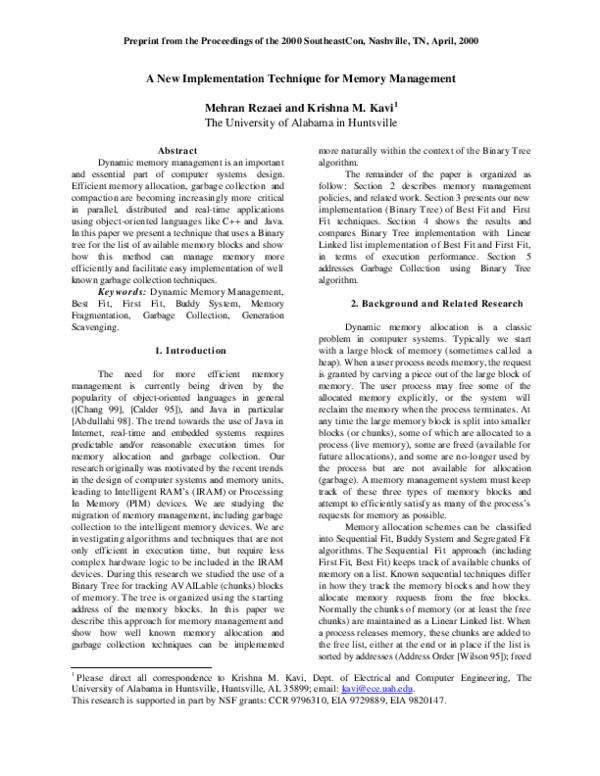 (PDF) A new implementation technique for memory management