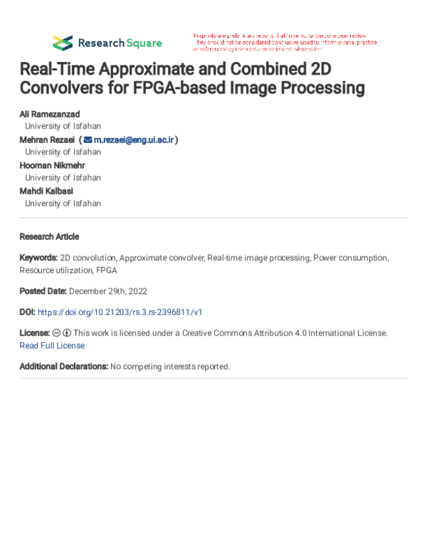 (PDF) Real-Time Approximate and Combined 2D Convolvers for FPGA-based Image Processing