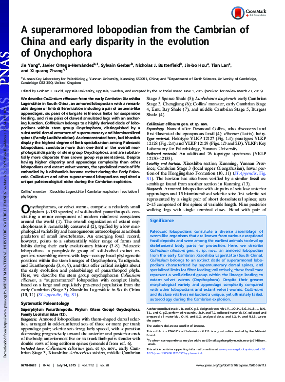 (PDF) A superarmored lobopodian from the Cambrian of China and early ...