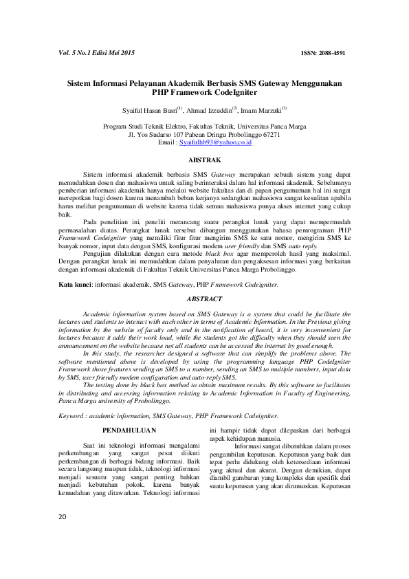 (PDF) Sistem Informasi Pelayanan Akademik Berbasis SMS Gateway Menggunakan PHP Framework CodeIgniter