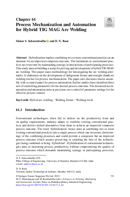(PDF) Process Mechanization and Automation for Hybrid TIG MAG Arc Welding