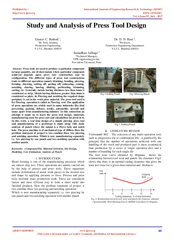 (PDF) Study and Analysis of Press Tool Design