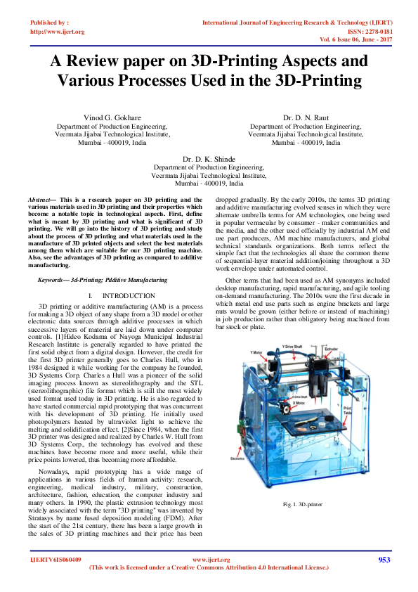 (PDF) A Review paper on 3D-Printing Aspects and Various Processes Used ...