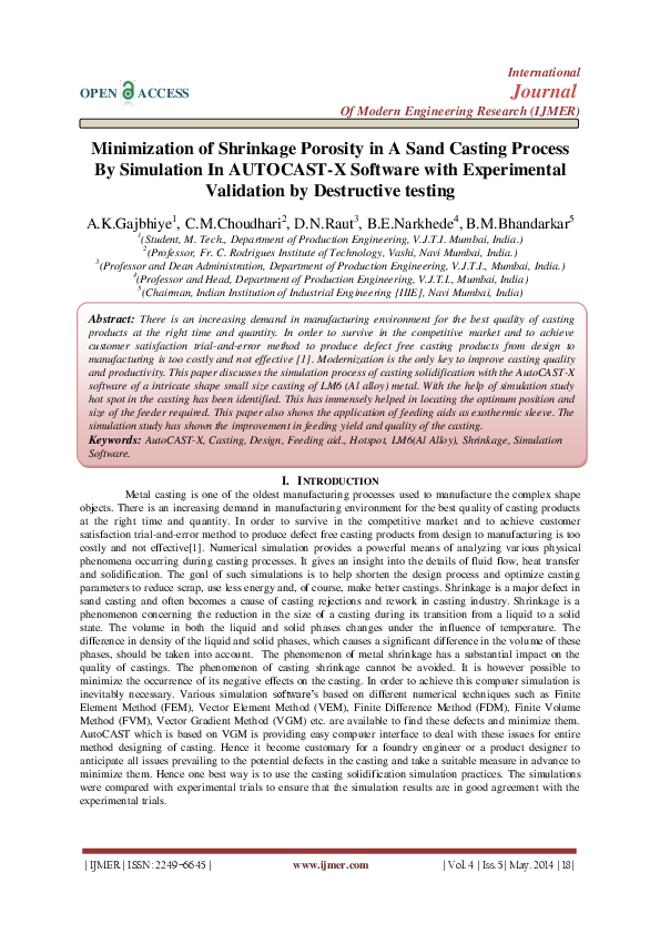 (PDF) Minimization of Shrinkage Porosity in A Sand Casting Process By Simulation In AUTOCAST-X ...