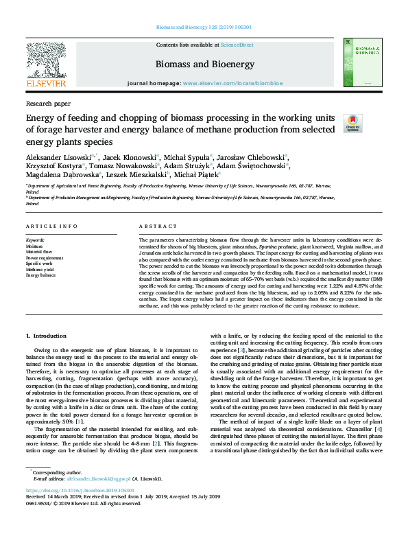 (PDF) Energy of feeding and chopping of biomass processing in the ...
