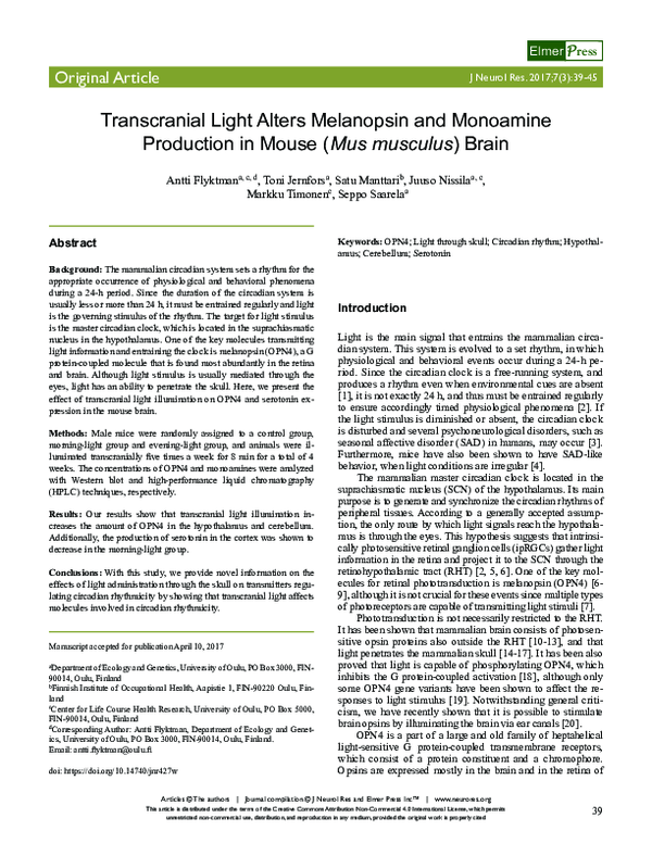 Transcranial Light Alters Melanopsin and Monoamine Production in Mouse ...