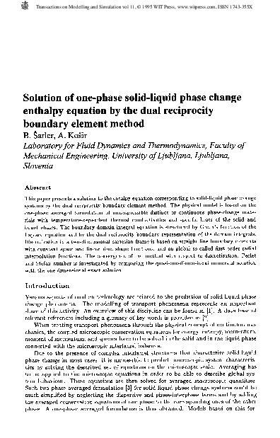 (PDF) Solution Of One-phase Solid-liquid Phase ChangeEnthalpy Equation By The Dual ...