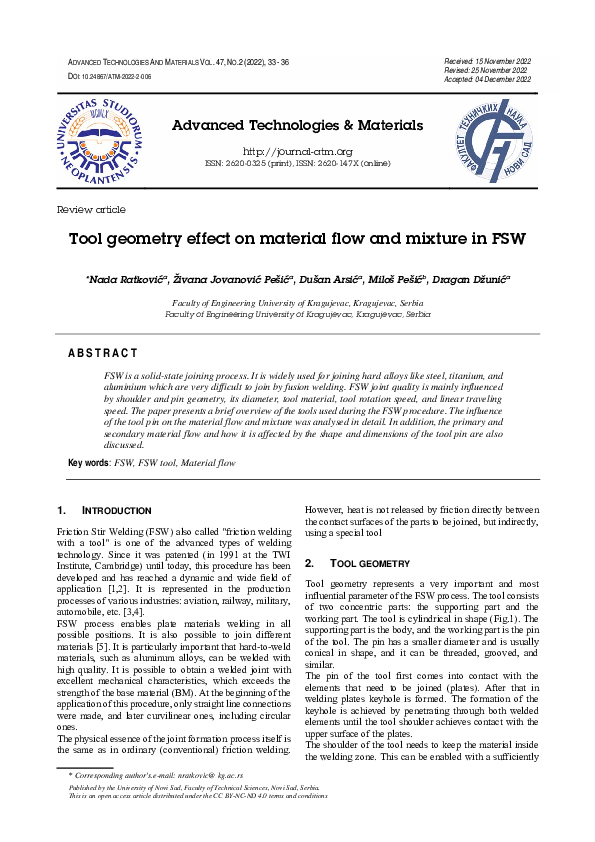 (PDF) Tool geometry effect on material flow and mixture in FSW