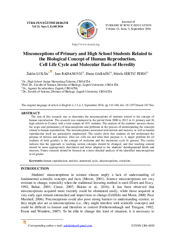 (PDF) Misconceptions of Primary and High School Students Related to the ...
