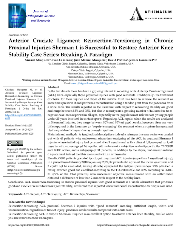 (PDF) Anterior Cruciate Ligament Reinsertion-Tensioning in Chronic ...