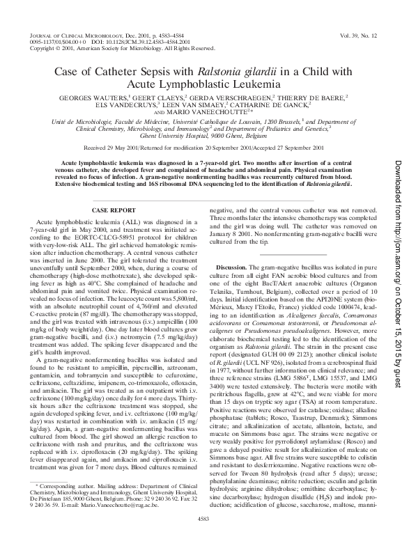 (PDF) Case of Catheter Sepsis with Ralstonia gilardii in a Child with ...