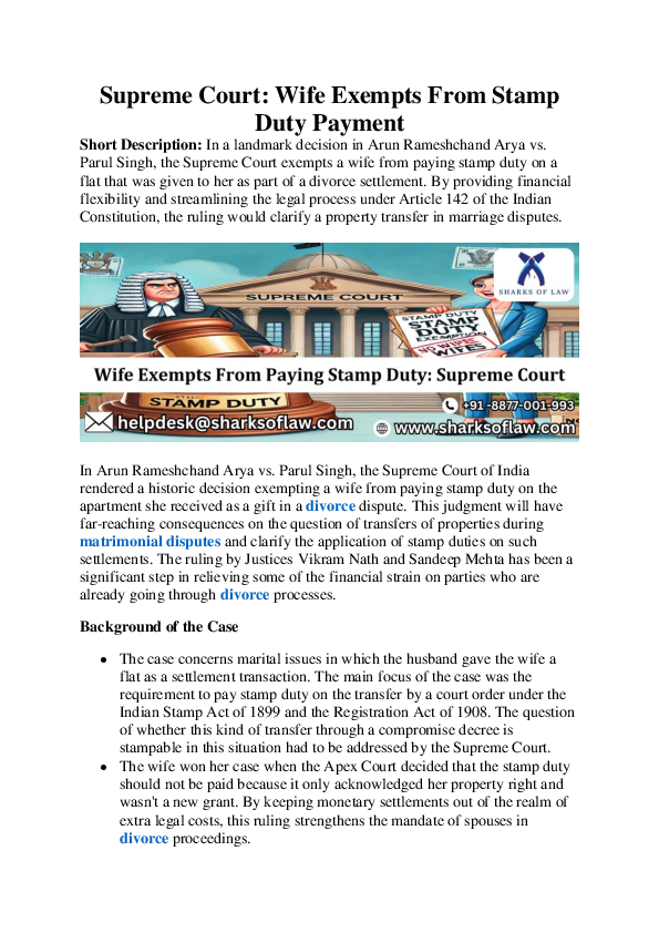 (PDF) Supreme Court: Wife Exempts From Stamp Duty Payment