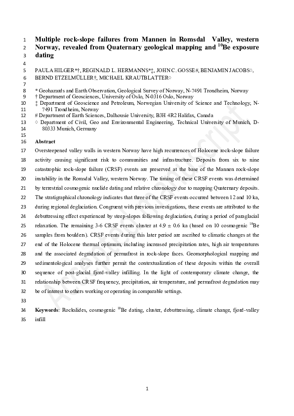 (PDF) Multiple rock-slope failures from Mannen in Romsdal Valley, western Norway, revealed from ...