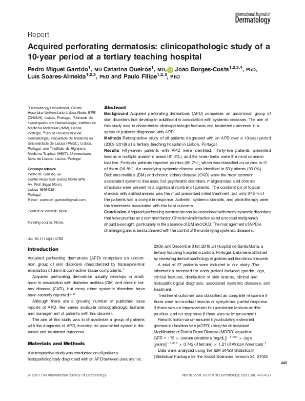 (PDF) Acquired perforating dermatosis: clinicopathologic study of a 10 ...