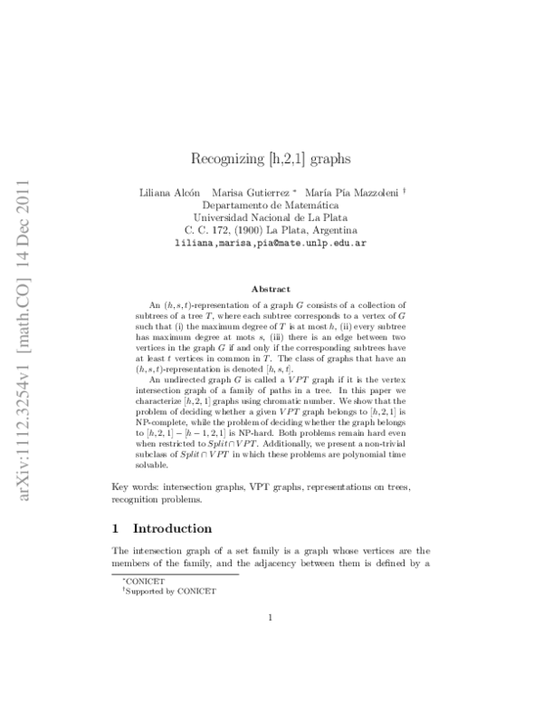 (PDF) Recognizing [h,2,1] graphs