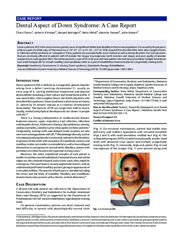 (PDF) Dental Aspect of Down Syndrome: A Case Report