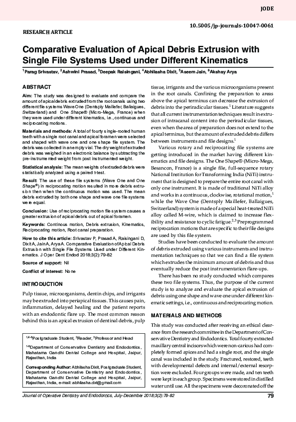 (PDF) Comparative Evaluation of Apical Debris Extrusion with Single ...