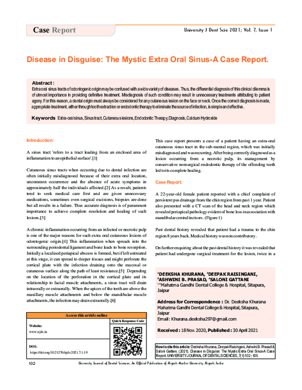 (PDF) Disease in Disguise: The Mystic Extra Oral Sinus-A Case Report