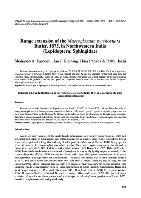(PDF) Range extension of the Macroglossum pyrrhosticta Butler, 1875, in Northwestern India ...