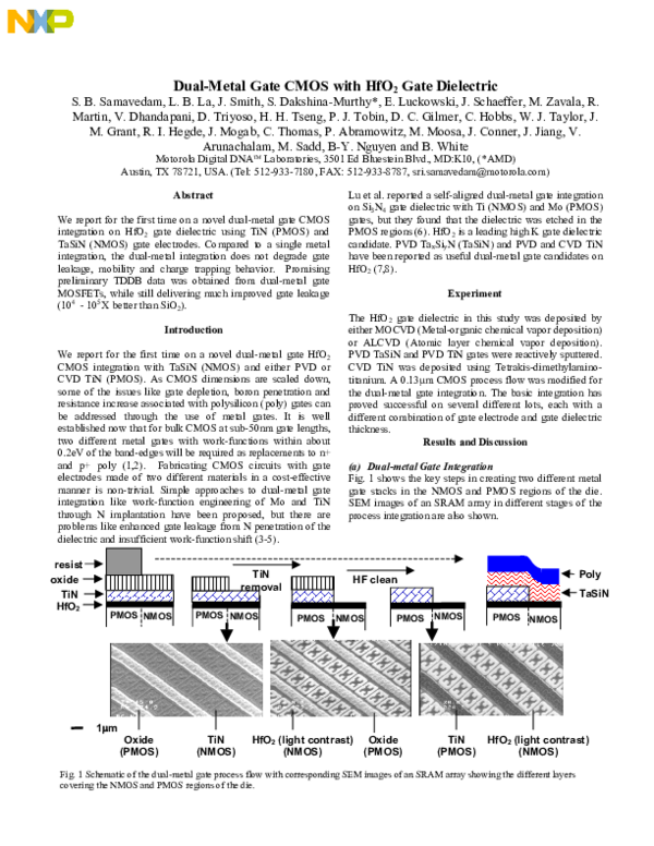 (PDF) Dual-metal gate CMOS with HfO/sub 2/ gate dielectric