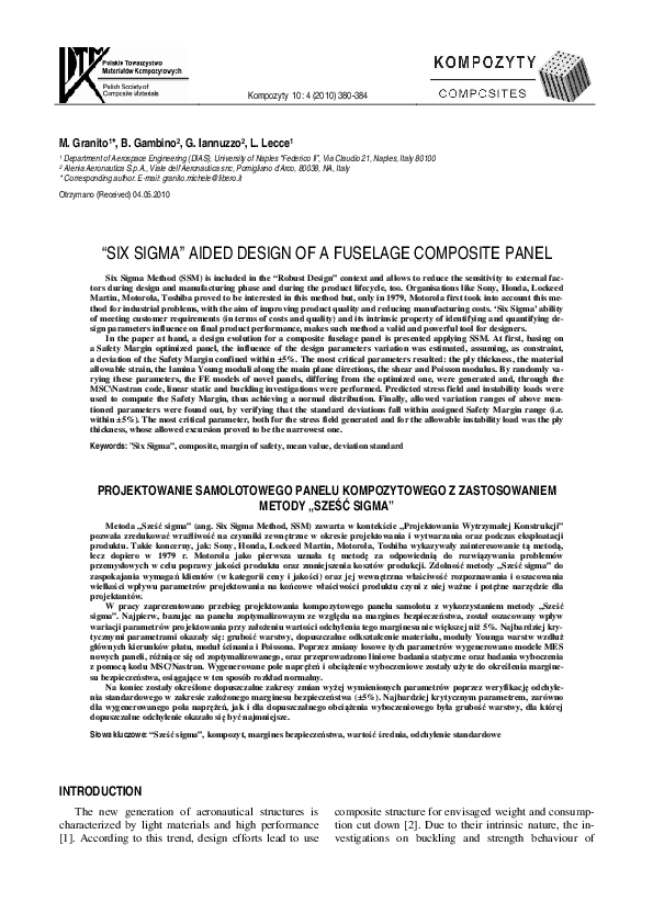 (PDF) SIX SIGMA" aided design of a fuselage composite panel