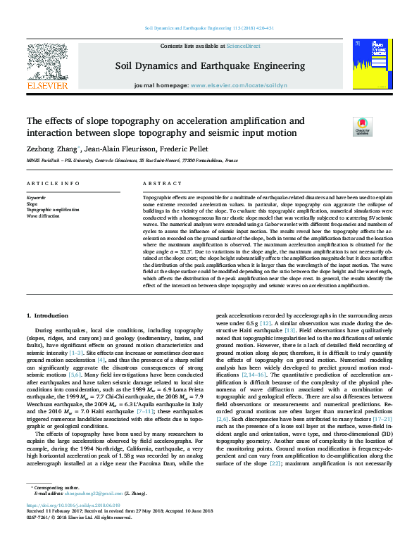 (PDF) The effects of slope topography on acceleration amplification and ...