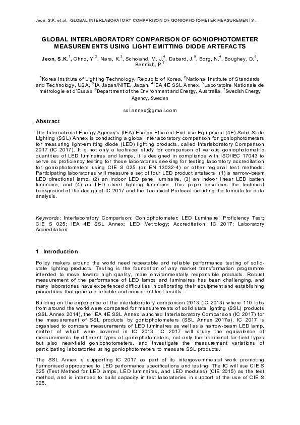 (PDF) Global Interlaboratory Comparison of Goniophotometer Measurements Using Light Emitting ...