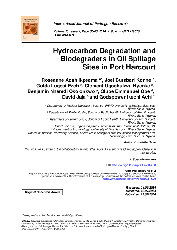 (PDF) Hydrocarbon Degradation and BIODEGRADERS IN OIL SPILAGE SITES IN ...