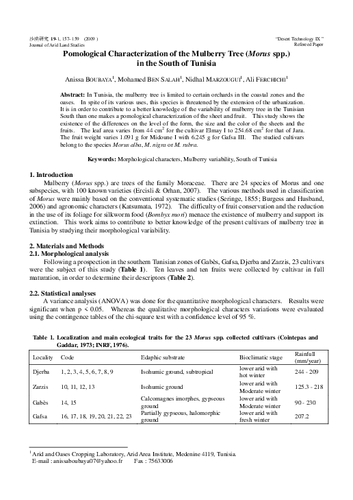 (PDF) Pomological Characterization of the Mulberry Tree (Morus spp.) in the South of Tunisia