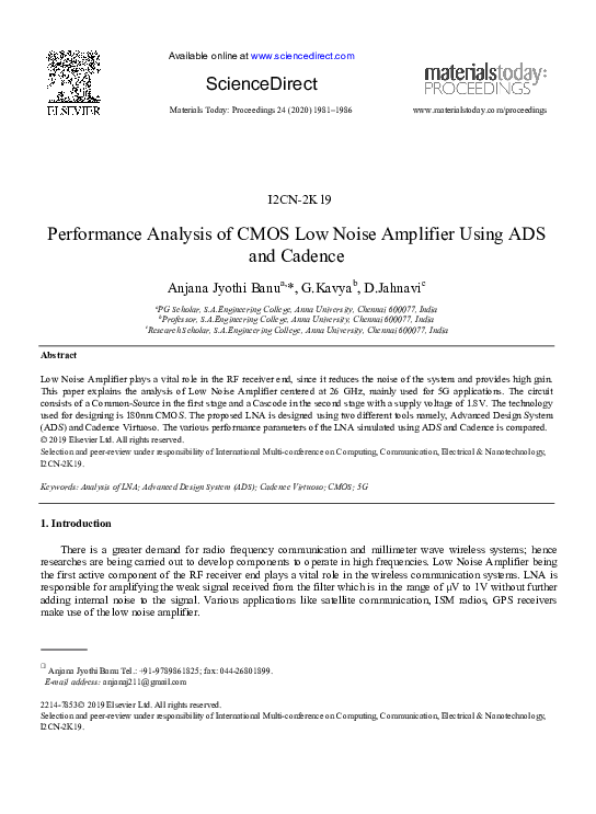 Performance Analysis of CMOS Low Noise Amplifier Using ADS and Cadence