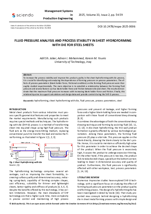 (PDF) FLUID PRESSURE ANALYSIS AND PROCESS STABILITY IN SHEET HYDROFORMING WITH DIE FOR STEEL SHEETS