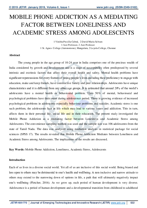 (PDF) MOBILE PHONE ADDICTION AS A MEDIATING FACTOR BETWEEN LONELINESS ...