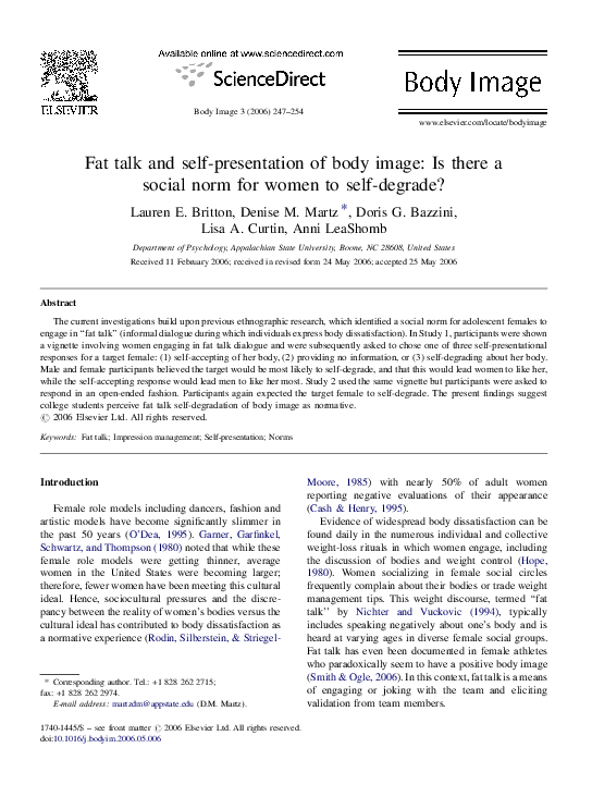 (PDF) Fat talk and self-presentation of body image: Is there a social ...