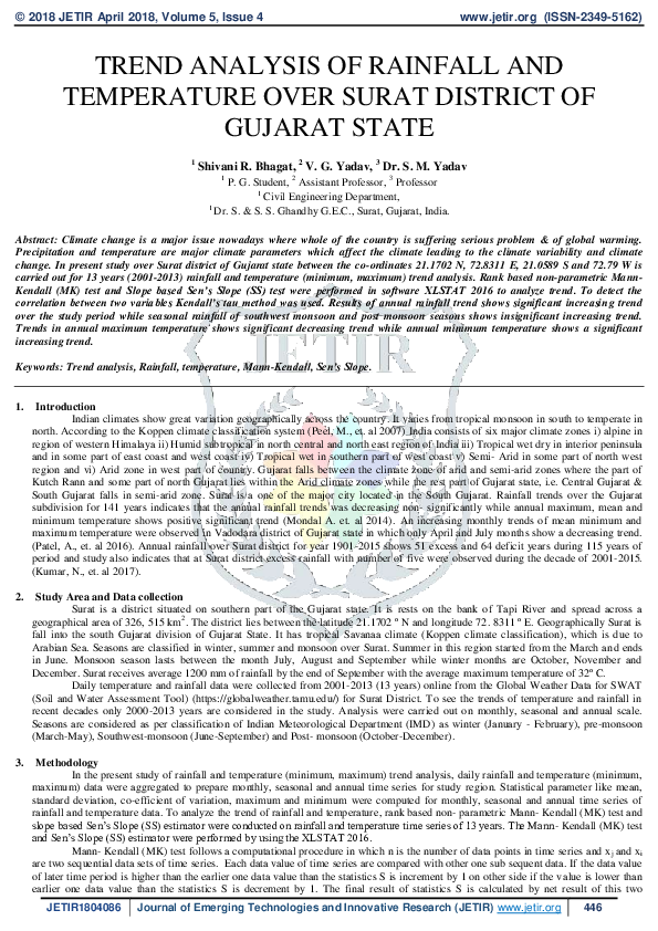 Trend Analysis of Rainfall and Temperature Over Surat District of ...