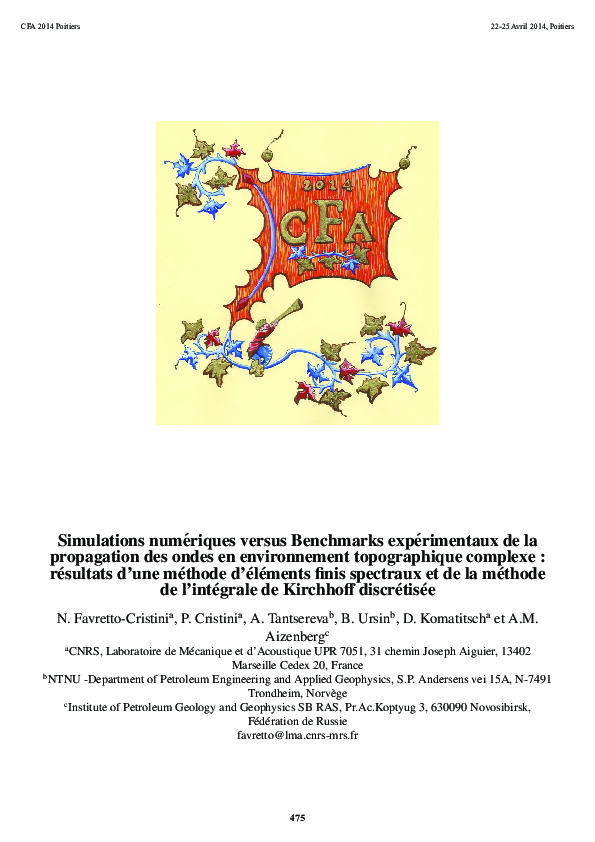 (PDF) Simulations numériques versus Benchmarks expérimentaux de la propagation des ondes en ...