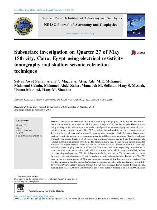 (PDF) Subsurface investigation on Quarter 27 of May 15th city, Cairo ...