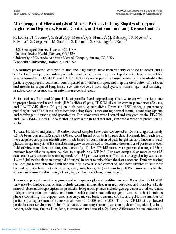 (PDF) Microscopy and Microanalysis of Mineral Particles in Lung ...