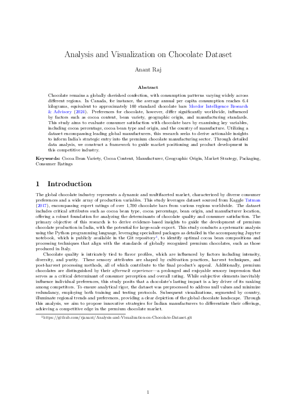 (PDF) Analysis and Visualization on Chocolate Dataset