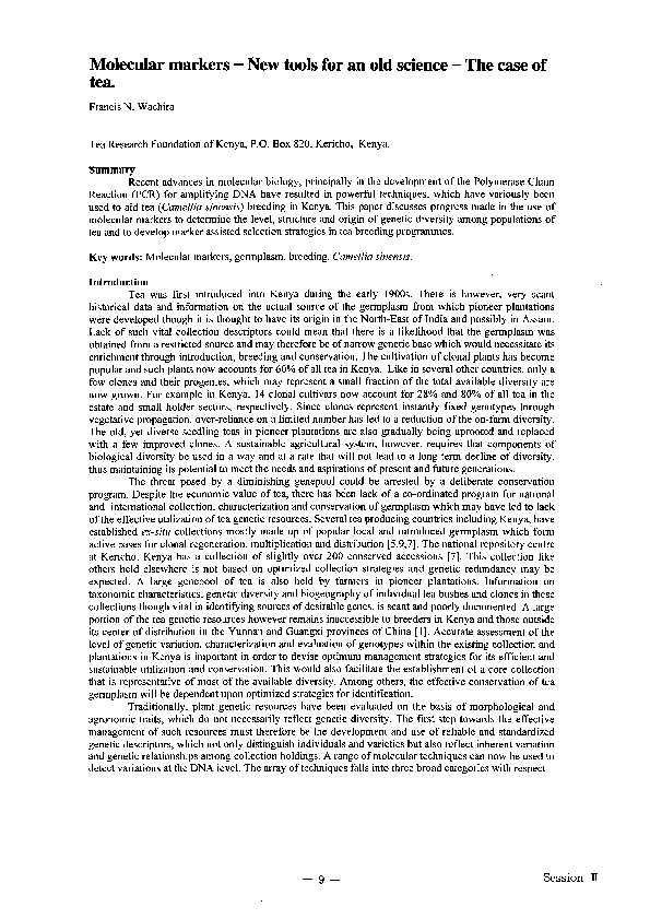 (PDF) Molecular markers - New tools for an old science - The case of tea