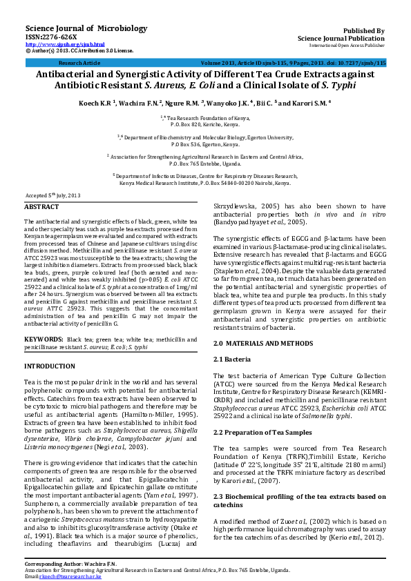Antibacterial and Synergistic Activity of Different Tea Crude Extracts ...