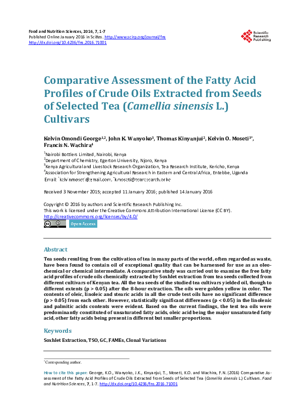 Comparative Assessment of the Fatty Acid Profiles of Crude Oils Extracted from Seeds of Selected ...