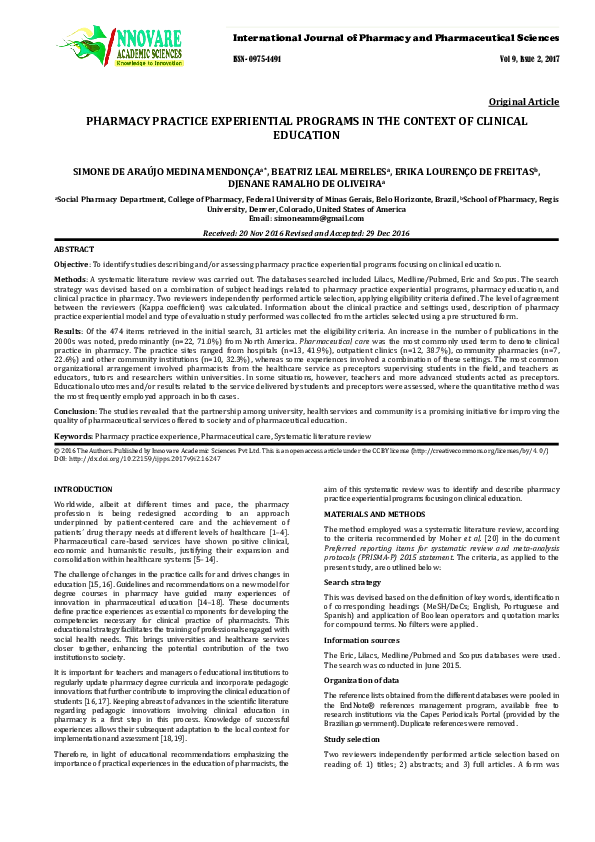(PDF) Pharmacy Practice Experiential Programs in the Context of Clinical Education