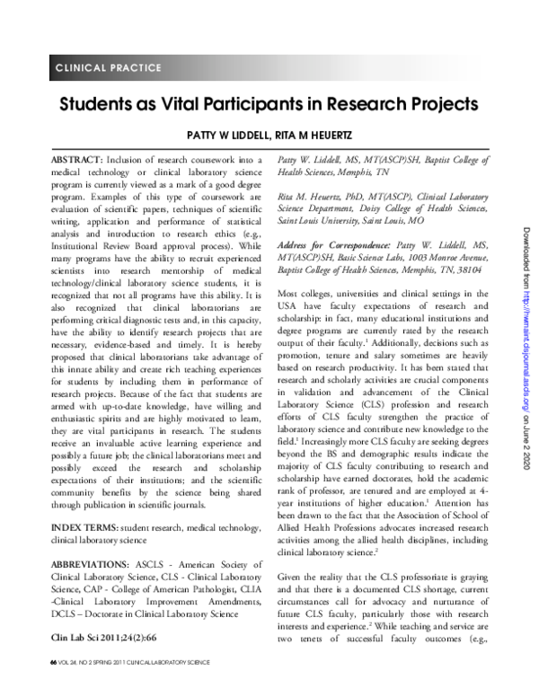 Students as Vital Participants in Research Projects
