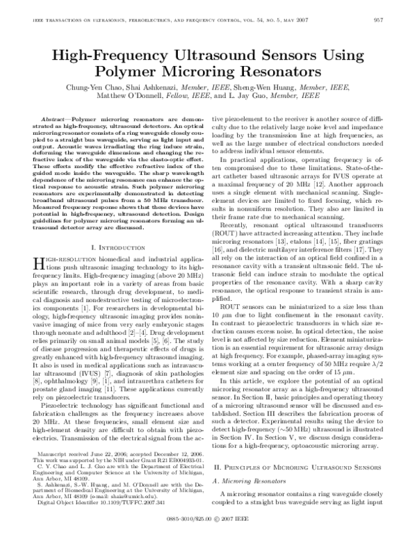 (PDF) High-frequency ultrasound sensors using polymer microring resonators